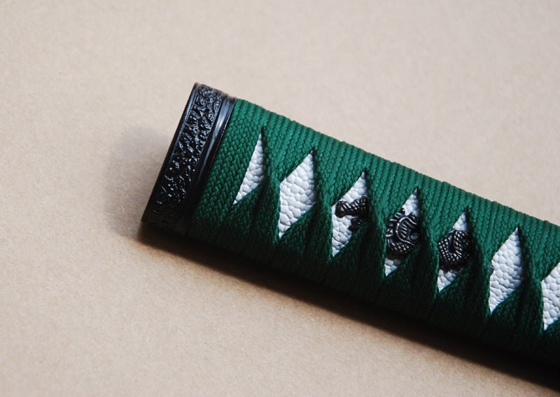 Handle Tsuka green Synthetic Silk Cord White Rayskin For Japanese Samu ...
